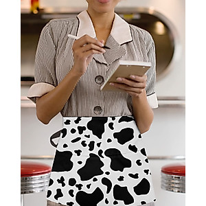 SODIKA Waist Apron with Pockets Half Apron Waitress Waiter Chef Works Unisex Short Aprons Cow Print Animal Themed Black and White 24 Inch x 13 Inch