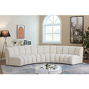 Meridian Furniture 643Cream-4PC Infinity Collection Modern | Contemporary Upholstered 4pc Modular Sectional with Luxurious Deep Channel Tufting, Cream, 148" W x 59" D x 32.5" H