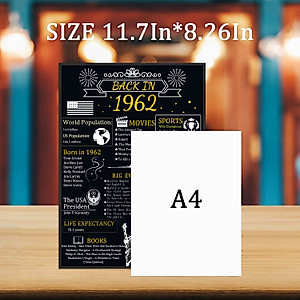 Black and White Background Rose Gold 11.7x8.3" Print [Unframed] 60th Birthday Party Decorations Poster Supplies Anniversary Card Gifts for Men & Women Turning 60 Years Old (Back in 1962)