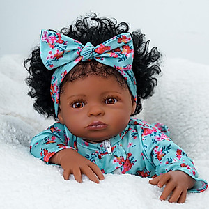 BABESIDE Lifelike Reborn Black Girl- 18-Inch Realistic Newborn Real Life Baby Dolls with Clothes and Toy Gift for Kids Age 3+