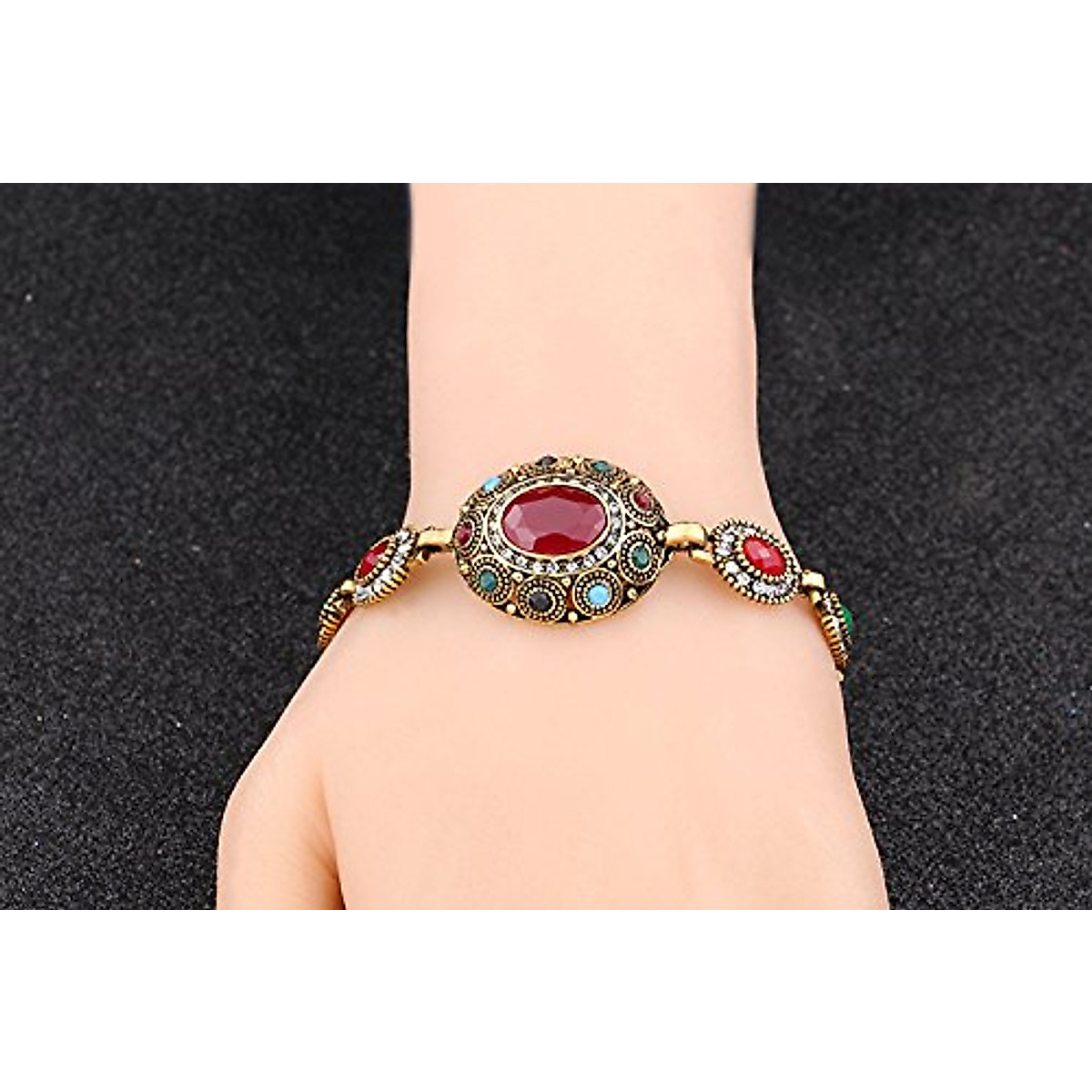 egztika Turkish Jewelry Bangle Multicolored Stone Antiqued Gold Plated Link Bracelet for Lady Women Mom Gift