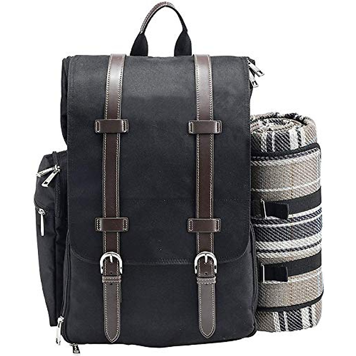 Picnic Backpack for 2 | Picnic Basket | Stylish All-in-One Portable Picnic Bag with Complete Cutlery Set, Stainless Steel S/P Shakers | Picnic Blanket Waterproof Extra Large| Cooler Bag for Camping