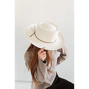 Gigi Pip Women's Upturned Brim Hat Tall Australian Wool Felt TY, Off White,S/M