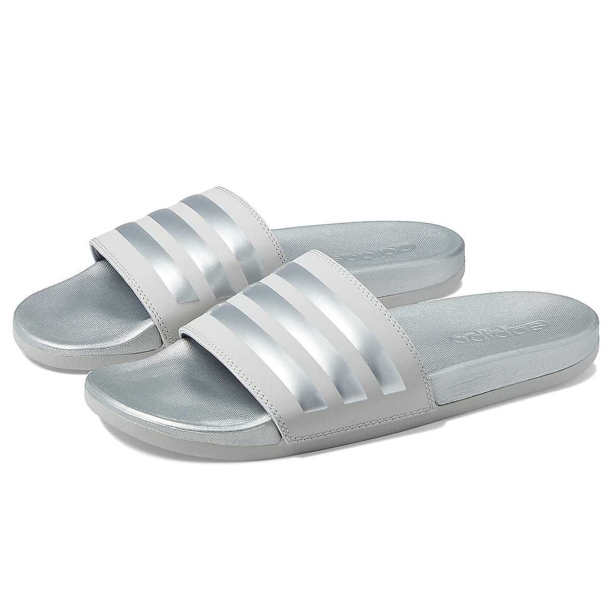 adidas Women's Adilette Comfort Slides Sandal, Grey/Silver Metallic/Grey, 8
