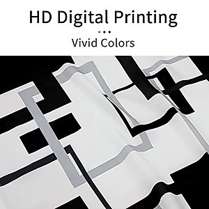 Gibelle Geometric Fabric Shower Curtain Set, Abstract Mid Century Modern Minimalist Waterproof Shower Curtain for Bathroom Decor, 72 x 72, Black and White Black Grey