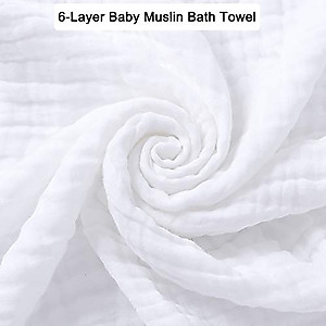 Aablexema Baby Muslin Bath Towels - Set of 2 Large Size 43X43 Inches Swaddle Blanket for Newborn Toddlers Boys Girls - Suitable for Baby's Delicate Skin(White)