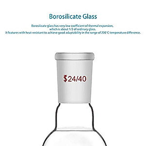 StonyLab Glass 50ml Short Neck Round Bottom Flask, Borosilicate Glass Single Neck Heavy Wall Flask RBF with 24/40 Standard Taper Outer Joint - 50ml
