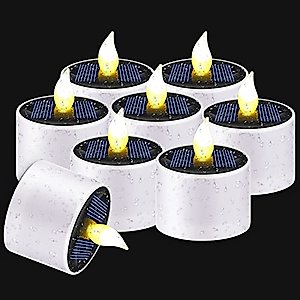 CXMYKE 8pcs Reusable Solar Tea Lights Outdoor Waterproof - Rechargeable LED Tealight Candles with Dusk to Dawn Light Sensor - Great for Lantern, Garden Camping and Home Decor, 2.3”H × 2.3”D