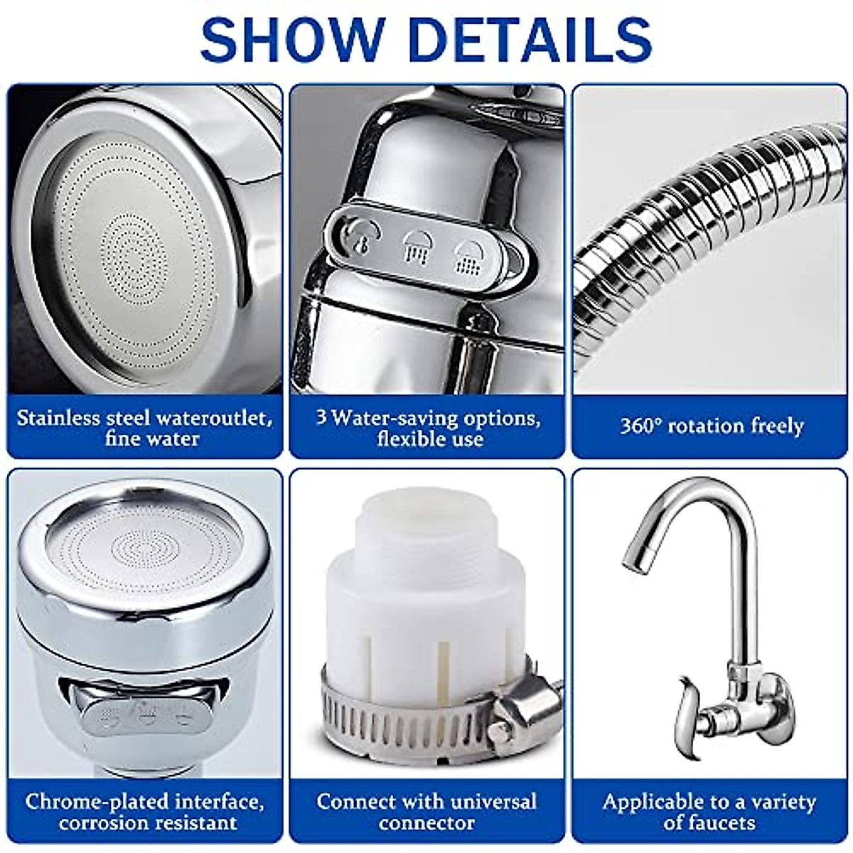 Pinkiou Faucet Sprayer Attachment, Kitchen Sink Sprayer Attachment for Faucet, 360° Rotatable Anti-Splash Faucet Aerator Faucet Nozzle with 3 Modes Adjustment