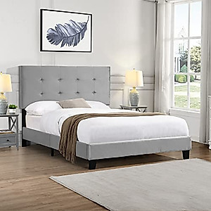 HAUSHECK Upholstered Platform Bed Frame Full Size with Pull Point Tufted Headboard, Strong Wood Slat Support, Mattress Foundation, Full Bed Frames for Kids, Teen, Adults, No Box Spring Needed