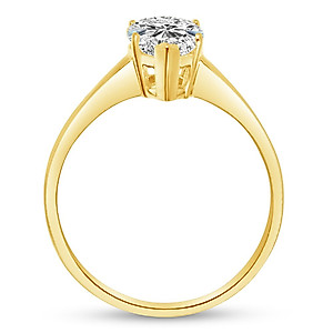 Size - 7 - Solid 14k Yellow Gold Pear Cut One Single Stone Solitaire Wedding Engagement Ring CZ Cubic Zirconia 1.50ct.