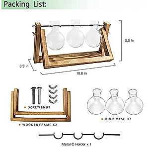 Ivolador Desktop Propagation Station, Bulb Plant Terrarium with Retro Solid Wooden Stand and Metal Swivel Holder for Hydroponics Plants Home Garden Wedding Decor (3 Bulb-C Type)