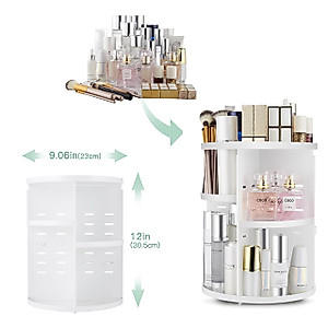 seinlife 360 Rotating Makeup Organizer,DIY Adjustable Spinning Holder,Foldable Cosmetic Storage Display box,Large Capacity Make up Caddy Shelf,Fits Countertop Vanity and Bathroom (WHITE)