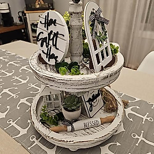 Houmury Set of 16 Farmhouse Tiered Tray Decor with 1 Lantern Artificial Plant& Cutting Board Sign for Rustic Home Sweet Home Kitchen Decor Tier Tray Decor Set
