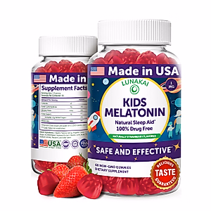 Lunakai USA Made Kids Melatonin Gummies 1mg - Safe & Natural Sleep Aid for Children 2+ - Non-GMO, Vegan, Gluten-Free - 60 Count