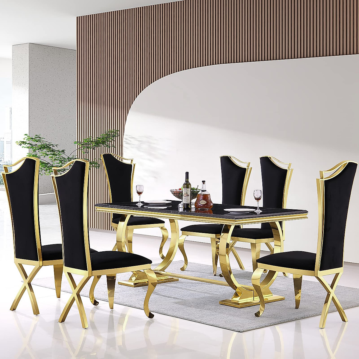 Asday Black and Gold Dining Chairs Set of 12, Streamlined High Back Kitchen and Dining Room Chairs for Large Dining Table,Restaurant,Party