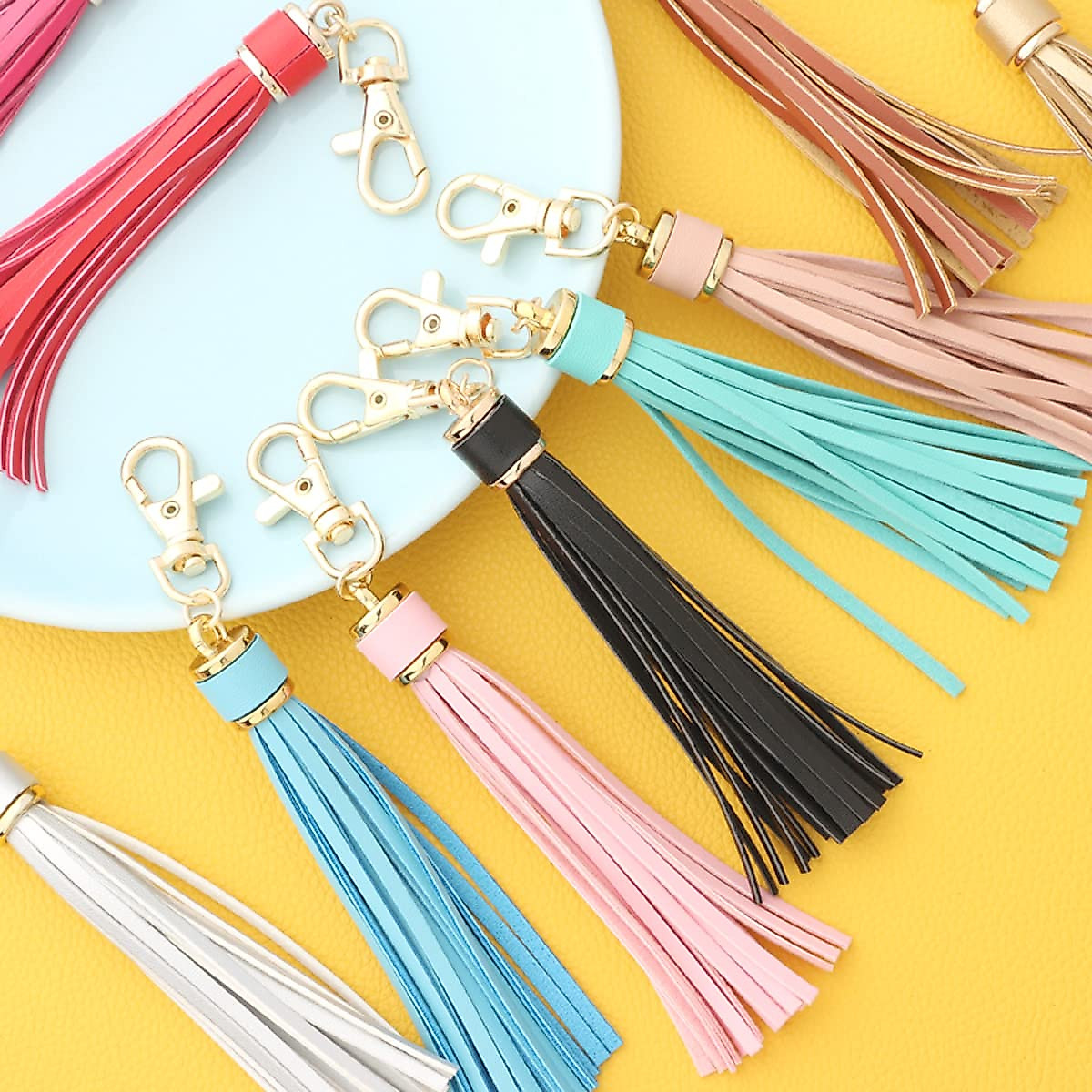 MSCFTFB 10pcs Tassel Purse Charm,Leather Keychain,Key Chain for Car Keyring Purse Accessory Bag Charm Gift for Mom(Turquoise)