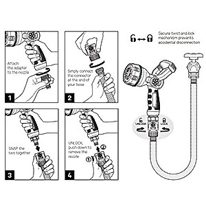 Eden Heavy Duty Metal Garden Hose Spray Nozzle with Quick Connect Starter Set 96806 Fireman Style
