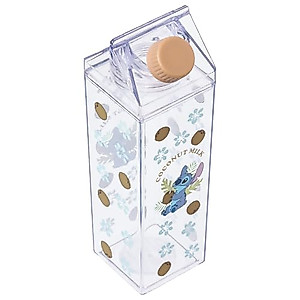 Silver Buffalo Disney Lilo and Stitch “Coconut Milk” Plastic Milk Carton Bottle Featuring Stitch, 16.2 Ounces
