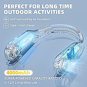 VERZAIX 2022 Upgraded Portable Neck Fan, Bladeless Portable Fan Rechargeable, Skin-Friendly 360° Rotation Personal Fan, Soft Hands Free Neck Fan, 3 Speeds 4000mAn Wearable Cooling Hanging Neck Fan