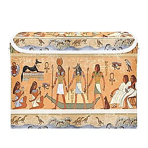 KEEPREAL Egyptian Tribal Life Storage Basket Bin with lid, Large Cube Storage Box Collapsible Storage Organizer for Home Office Closet - 16.5 L x 12.6 W x 11.8 H