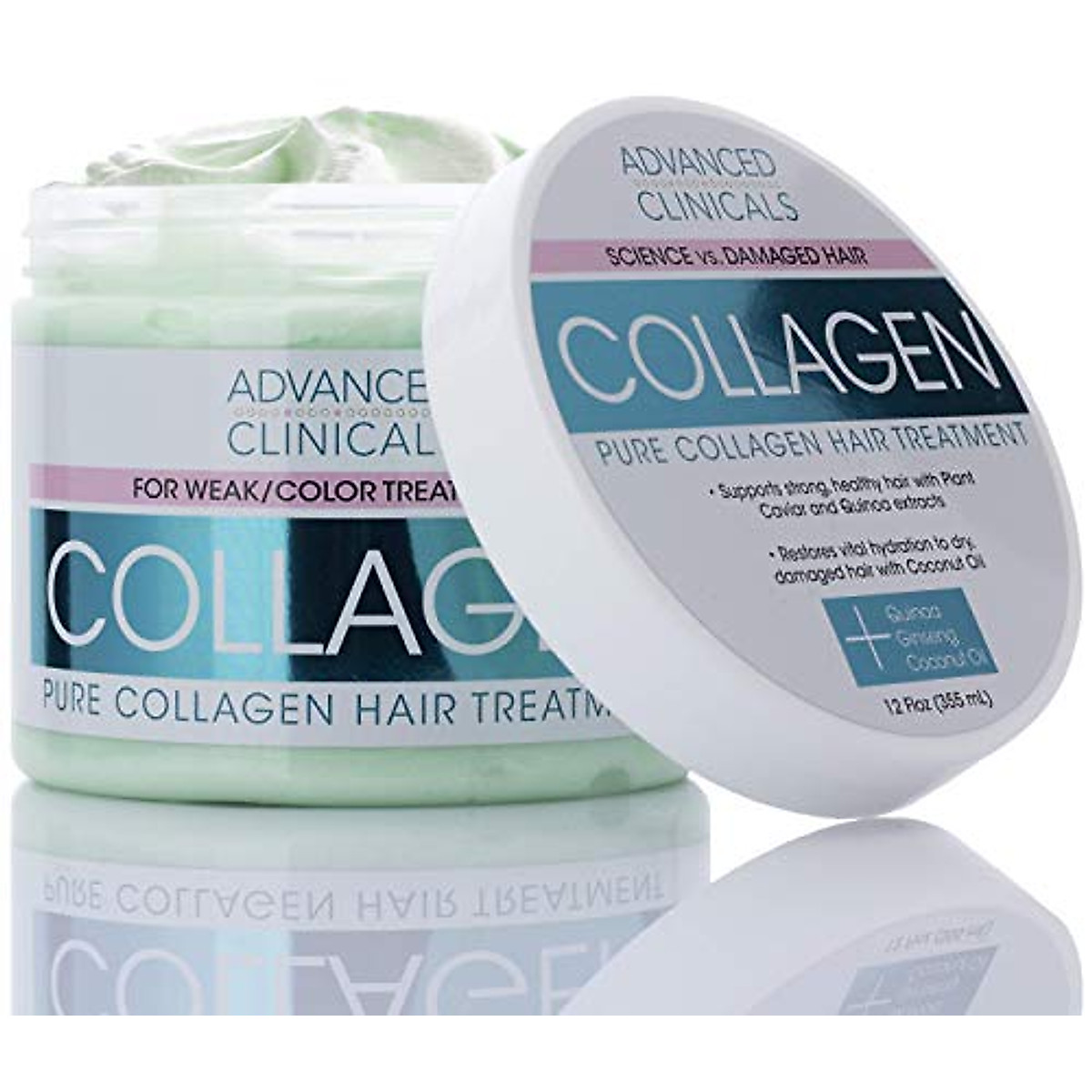 Advanced Clinicals Collagen Hair Mask Treatment Deep Protein Conditioner To Strengthen Color Treated Hair, Fortifying Hair Repair Mask W/Quinoa & Coconut Oil Restores Weak Hair, 12 Fl Oz (2-Pack)