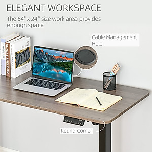 Vinsetto Electric Height Adjustable Standing Desk with 54" Desktop, Sit Stand Home Office Desk with Memory Button Control and Anti-Collision System, Teak/Black