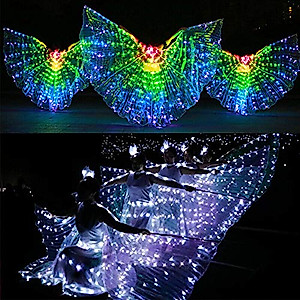 Halloween Belly Dance LED Angel Wings,Bar Belly Dance Light Up Stage Wear 360 Degrees Performance Props LED Wing for Women(White)