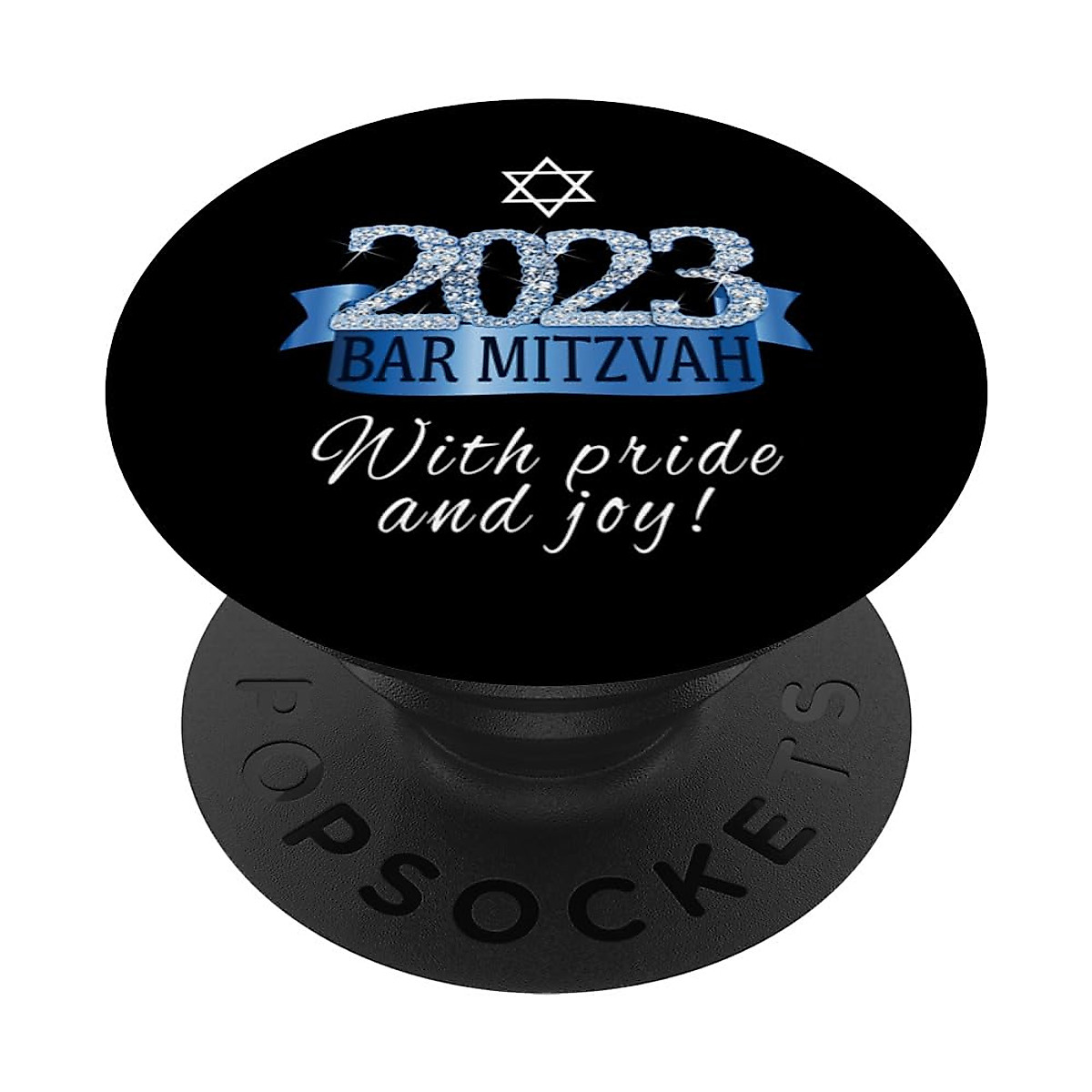 Bar Mitzvah 2023 I With Pride & Joy I Blue Banner Decor PopSockets Standard PopGrip