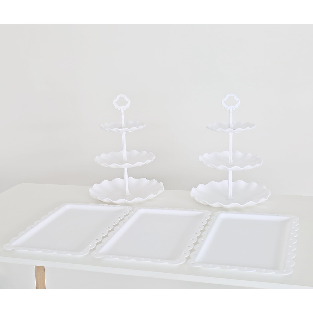 5 Pcs 3 Tier Cupcake Stand Set, Dessert Table Display Set with 2X Small 3-Tier Cupcake Stands + 3X Appetizer Trays Perfect for Wedding Baby Shower Home Birthday Tea Party Decoration