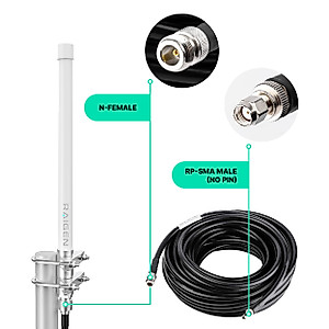 RAIGEN-400 N Type Female to RP-SMA Male - Helium Miner Cable 10ft Low Loss Extension for LoRa Antenna HNT Hotspot Nebra RAK Bobcat Syncrob Sensecap WiFi 4G LTE 10-100ft (10ft N-Female to SMA-Male)