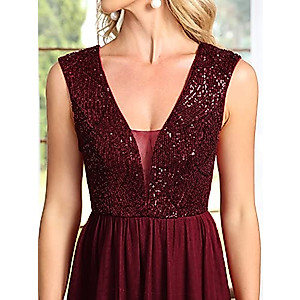 Ever-Pretty Women's Long Glitter A-line Tulle Formal Wedding Party Dress for Women Burgundy US14