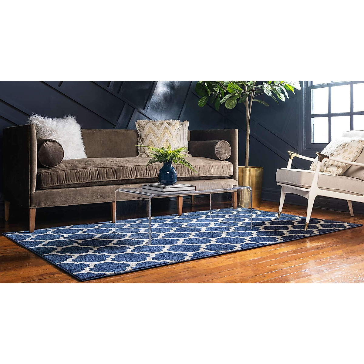 Unique Loom Trellis Collection Area Rug - Philadelphia (8' x 11' Rectangle Dark Blue/Navy Blue)