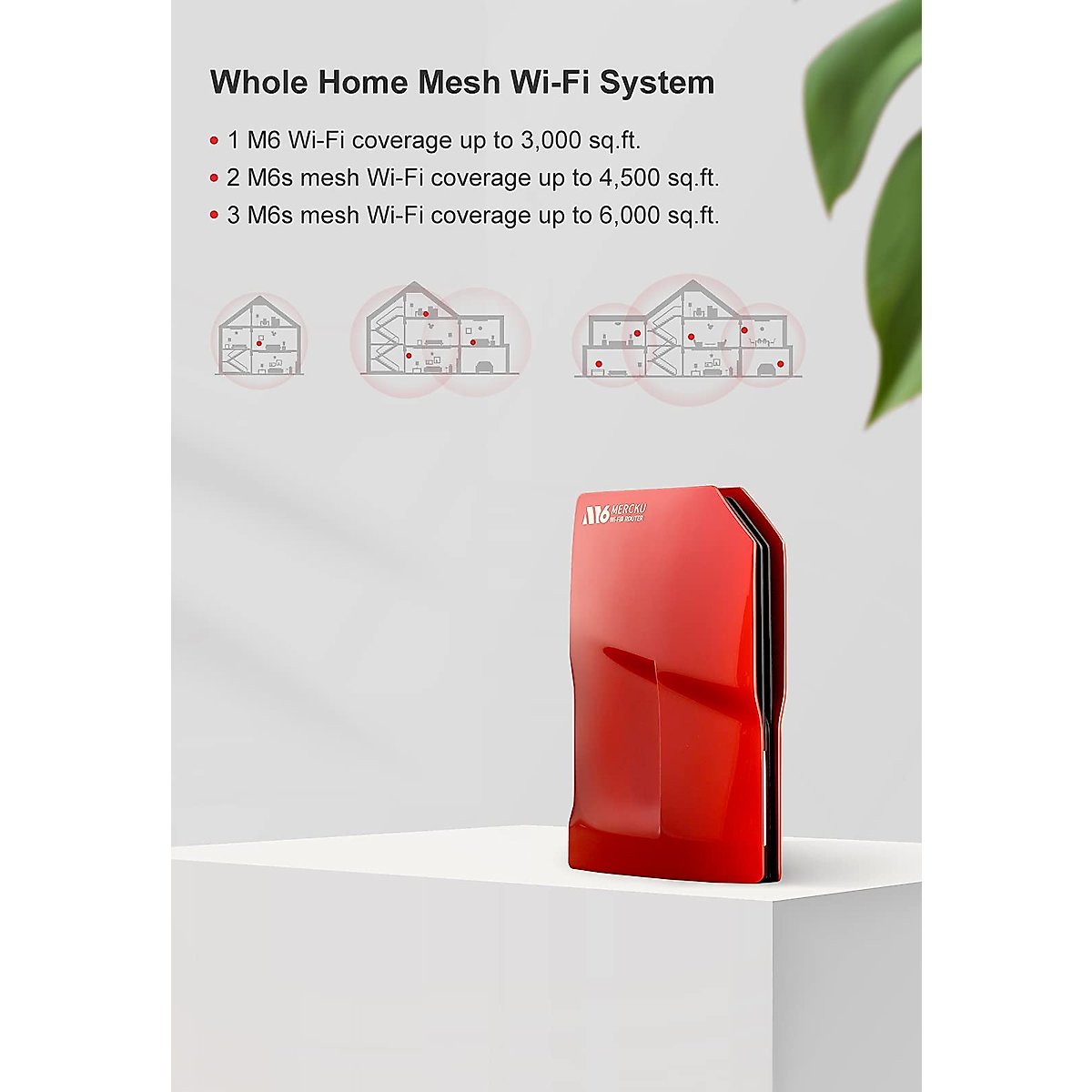 Mercku M6 Wi-Fi 6 Router for Wireless Internet Mesh Wi-Fi System 1 Pack up to 3,000 Sq.Ft. Can Add More Units to Form a Mesh Wi-Fi System, Dual-Band Gigabit Router, App Control, AX1800, Maroon Red