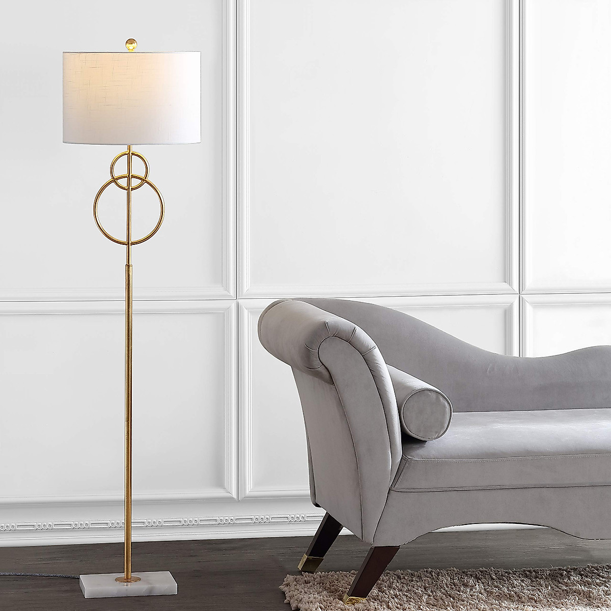 JONATHAN Y JYL1097A Haines 60" Modern Circle Marble/Metal LED Floor Lamp Classic,Glam,Transitional for Bedrooms, Living Room, Office, Reading, Gold