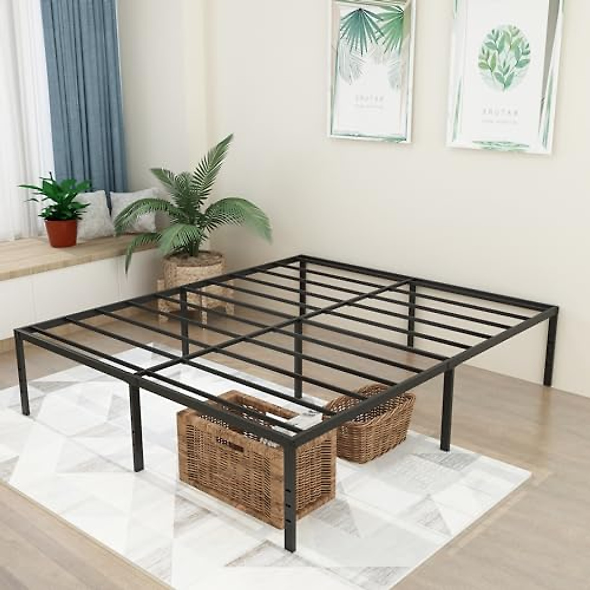 caziwhave King Bed Frame 18 Inch High Max 3500 lbs Heavy Duty Metal Mattress Foundation Platform Sturdy Steel Slat Support King Size No Box Spring Needed Easy to Assembly Noise Free Non Slip
