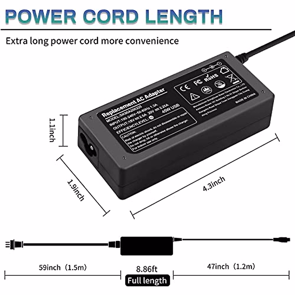 Chromebook Charger 45W Fast USB C Laptop Charger for HP Spectre Lenovo Yoga Thinkpad Acer Dell Latitude Asus Samsung Google Pixel Huawei Matebook Computer Replacement Fits Any Type C Tablets & Phones