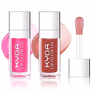 KYDA 2 Colors Hydrating Lip Glow Oil, Moisturizing Lip Oil Gloss, Transparent Plumping Lip Gloss, Lip Oil Tinted for Lip Care and Dry Lips, 007+012