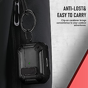 Youskin Airpod Pro Case Secure Lock Clip Case,Carbon Fiber Military Armor Series Full-Body Rugged Hard Shell Airpod Pro Case for Men Women with Keychain,Black