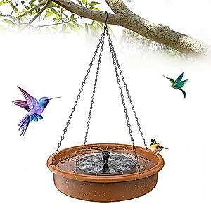 AISITIN Hanging Bird Bath with Solar Fountain Pump, 12" Multi-Functional Basin for Bird Bath, Feeder and Drinking, Solar Powered Water Fountain Pump for Bird Bath