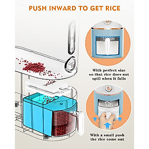 VenDotbi 26.5Lbs Rice Dispenser, Rice Container with Measuring Cup, Large Capacity Food Storage Container with Lid, Food Dispenser Kitchen Organization for Home Kitchen Pantry Rice Soybean Corn-Blue