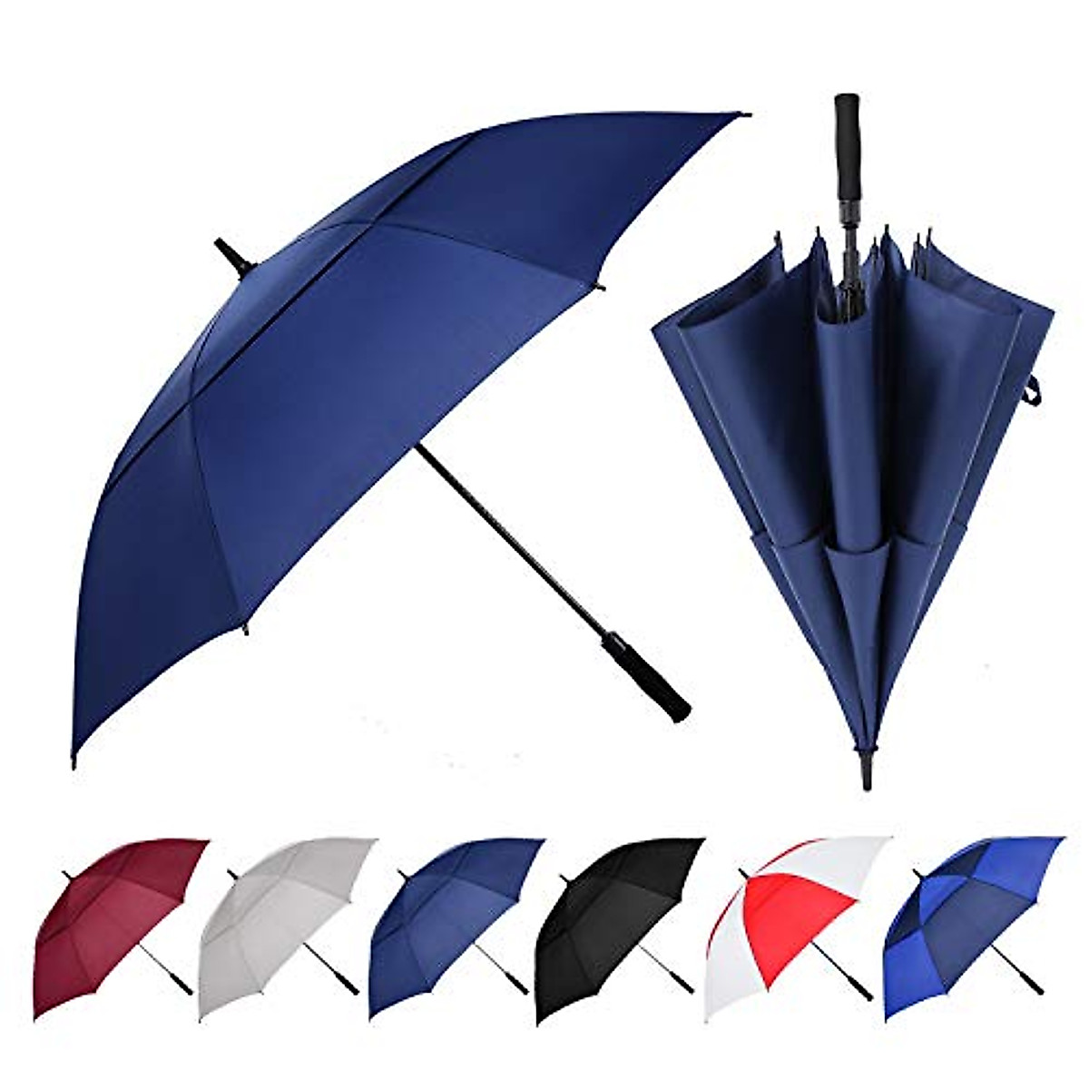 Baraida Golf Umbrella Large 62/68/72 Inch, Extra Large Oversize Double Canopy Vented Windproof Waterproof Umbrella, Automatic Open Golf Umbrella for Men and Women and Family.(62 inch,Navy Blue)