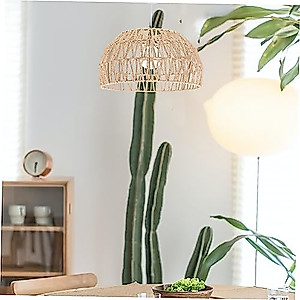 DOITOOL Imitation Rattan Paper Rope Lampshade Hanging Lights Indoor Rustic Light Fixtures Ceiling Rattan Chandelier Replacement Lampshades Rattan Basket Lampshade Woven Pendant Lamp Cover