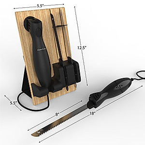 Electric Carving Knife Set with 2 Stainless Steel Blades, Comfort Grip Handle and Wood Storage Block For Slicing Bread, Meat, Etc By Classic Cuisine, Silver