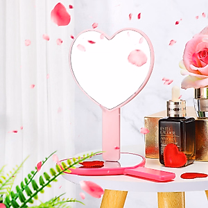 Yalikop 3 Pcs Heart Mirror Hand Held Mirror Valentines Day Gifts Cute Travel Makeup Plastic Heart Shaped with Handle Gifts for Women Her Birthday Party Favor Cosmetic