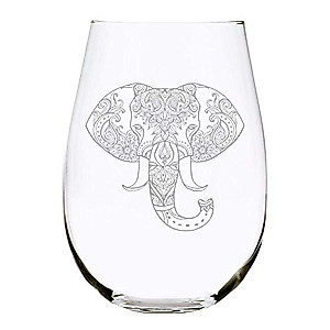 C & M Personal Gifts Elephant Stemless Wine Glass 17 Ounces, Laser Engraved, Crystal, Lead-free