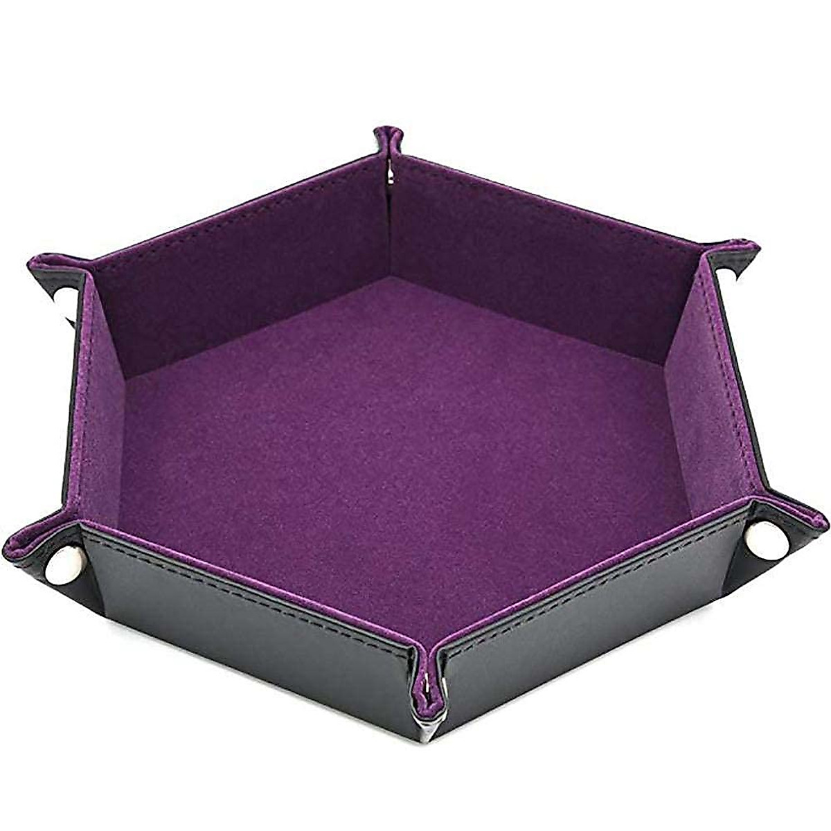 1 Piece Dice Holder Dice Pad Dice Rolling Tray PU Leather Dice Tray Hexagonal Folding Dice Tray for Dice Gaming and Other Table Games, Purple