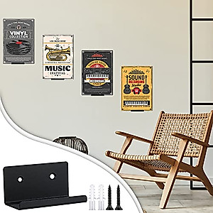 12 Pcs Vinyl Record Shelf Wall Mount Vinyl Holder Black Metal Floating Shelf for Albums Records Storage Display Home Wall Decor