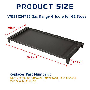 [Upgraded] WB31X24738 Gas Range Griddle, Griddle Plate Replacement Part fit for GE Stove, Cast Iron Center Griddle, Replaces WB31X24998