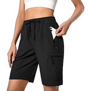 Women's Lightweight Hiking Cargo Shorts Quick Dry Athletic Shorts for Camping Travel Golf with Zipper Pockets Water Resistant Black
